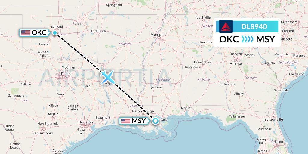 DL8940 Flight Status Delta Air Lines: Oklahoma City to New Orleans ...