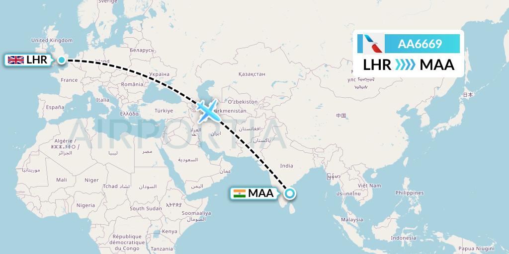 AA6669 Flight Status American Airlines: London to Chennai (AAL6669)