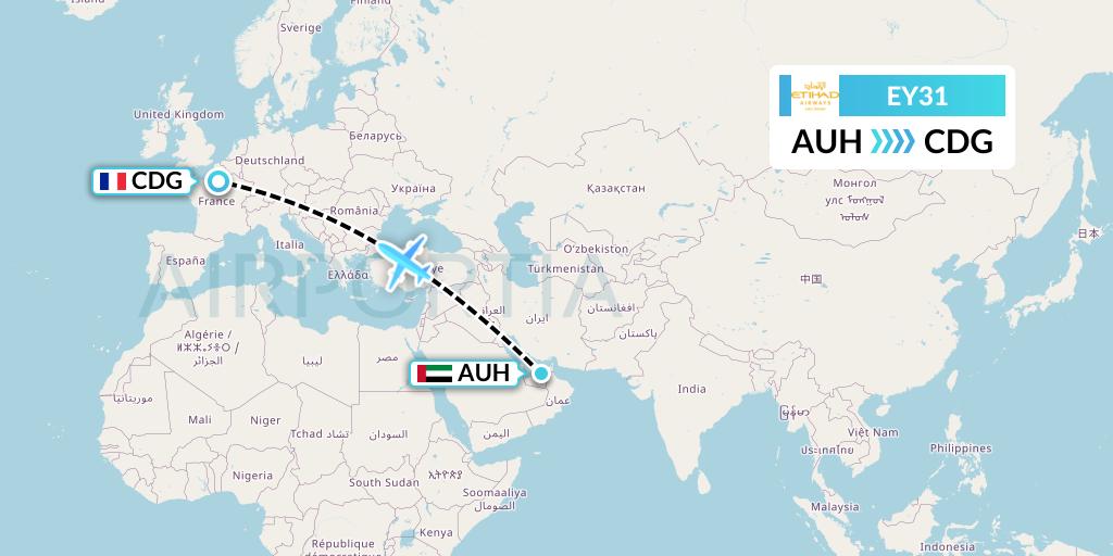 EY31 Flight Status Etihad Airways: Abu Dhabi to Paris (ETD31)