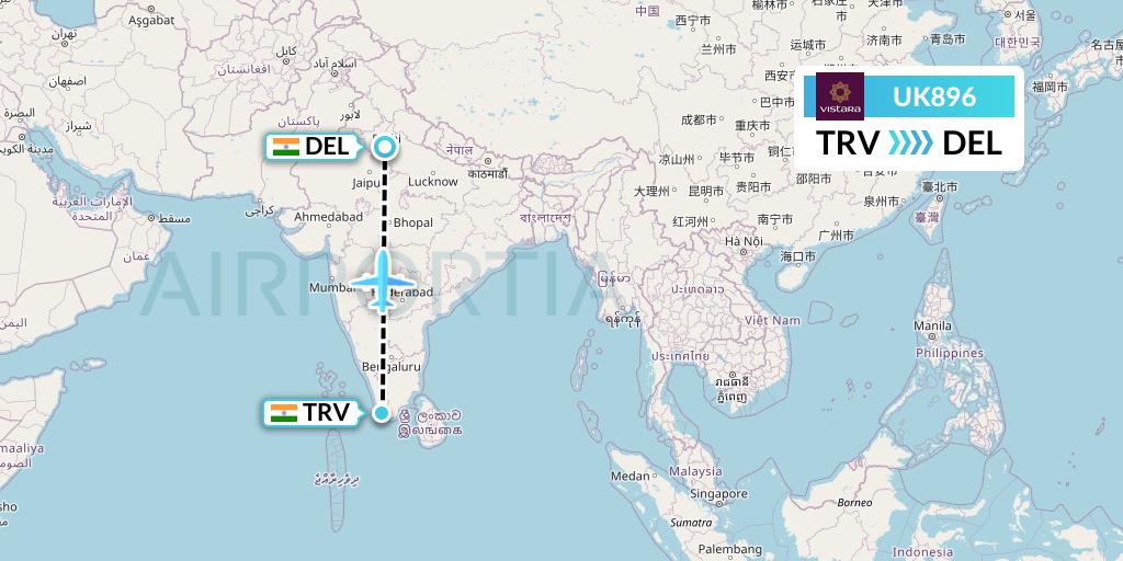 UK896 Flight Status Vistara: Thiruvananthapuram to Delhi (VTI896)