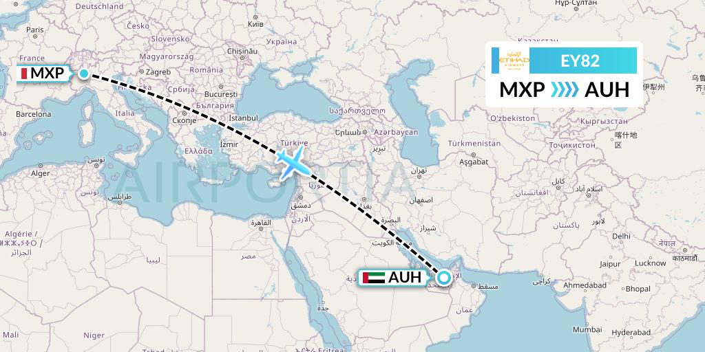 EY82 Flight Status Etihad Airways: Milan to Abu Dhabi (ETD82)