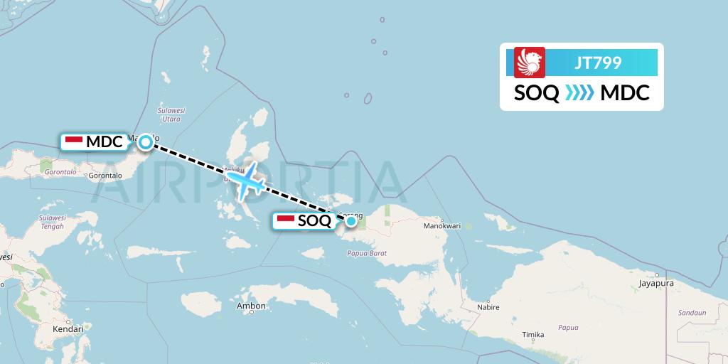 JT799 Flight Status Lion Airlines: Sorong to Manado (LNI799)