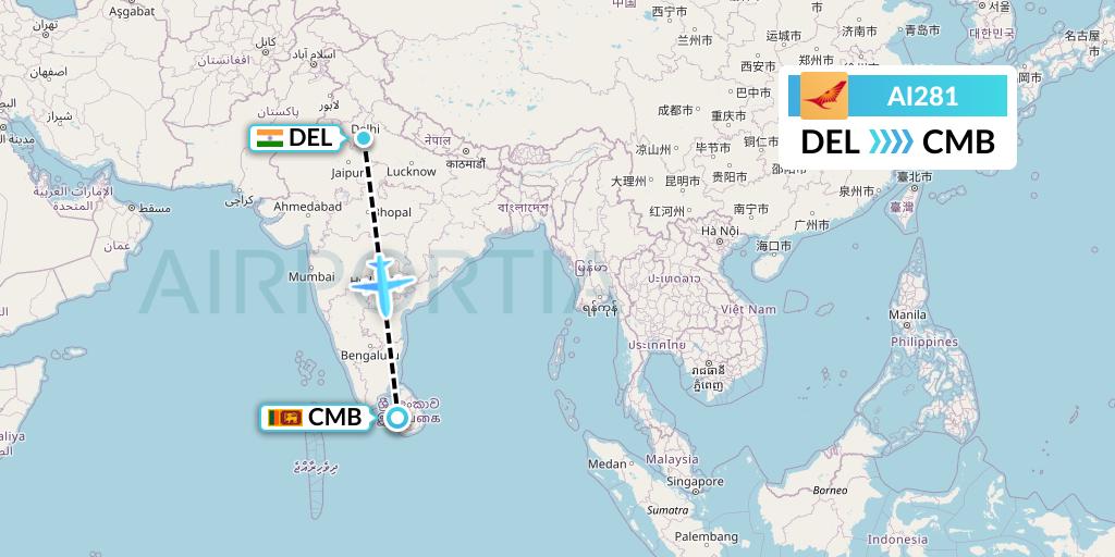 AI281 Flight Status Air India: Delhi to Colombo (AIC281)