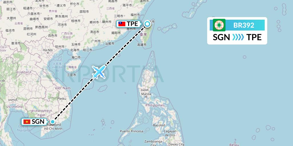 BR392 Flight Status EVA Air: Ho Chi Minh City to Taipei (EVA392)