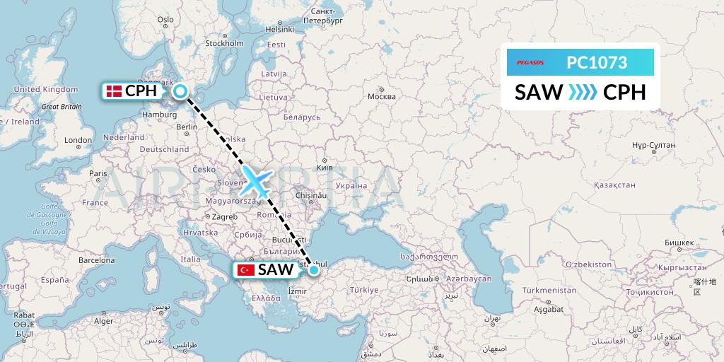 PC1073 Flight Status Pegasus Airlines: Istanbul to Copenhagen (PGT1073)