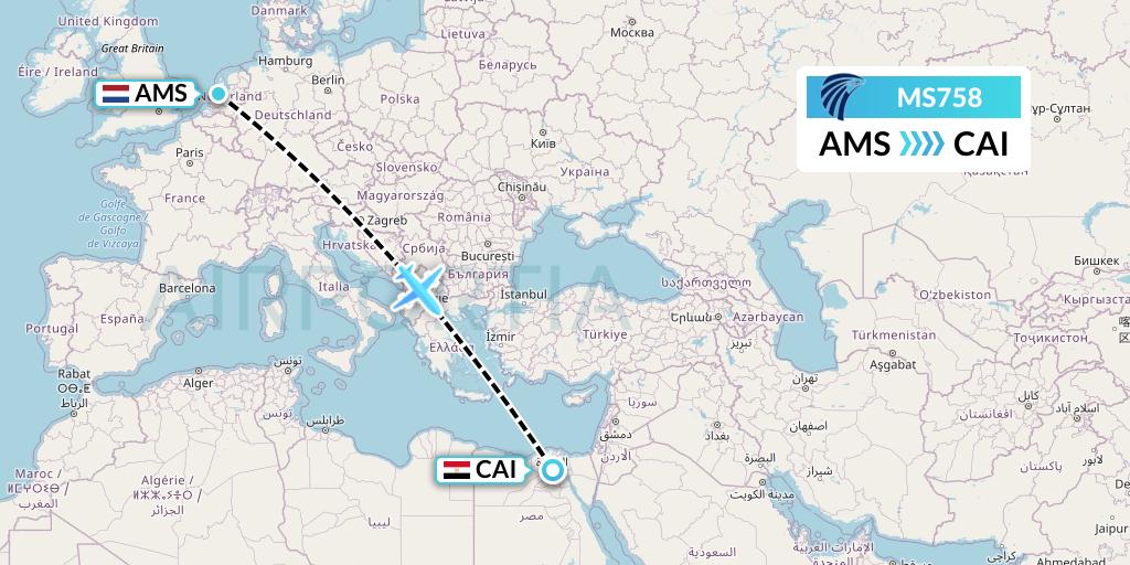 MS758 Flight Status EgyptAir: Amsterdam to Cairo (MSR758)