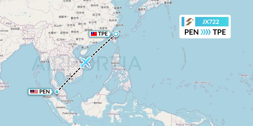 JX722 Flight Status Starlux Airlines: Penang to Taipei (SJX722)