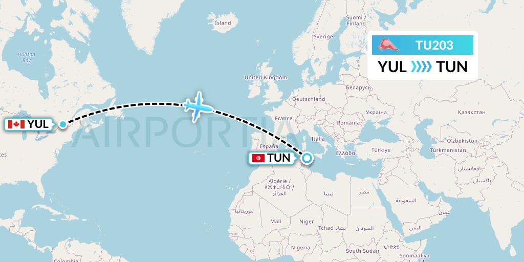 TU203 Flight Status Tunisair: Montreal to Tunis (TAR203)