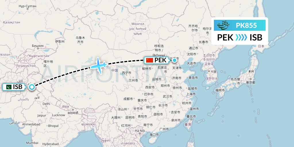 PK855 Flight Status Pakistan International Airlines: Beijing to Islamabad (PIA855)