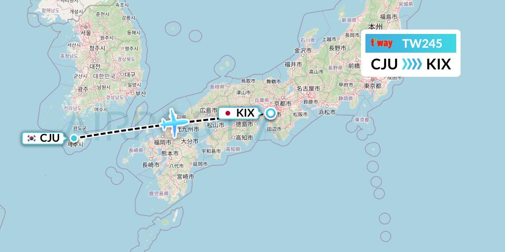 TW245 Flight Status T'way Air: Jeju to Osaka (TWB245)