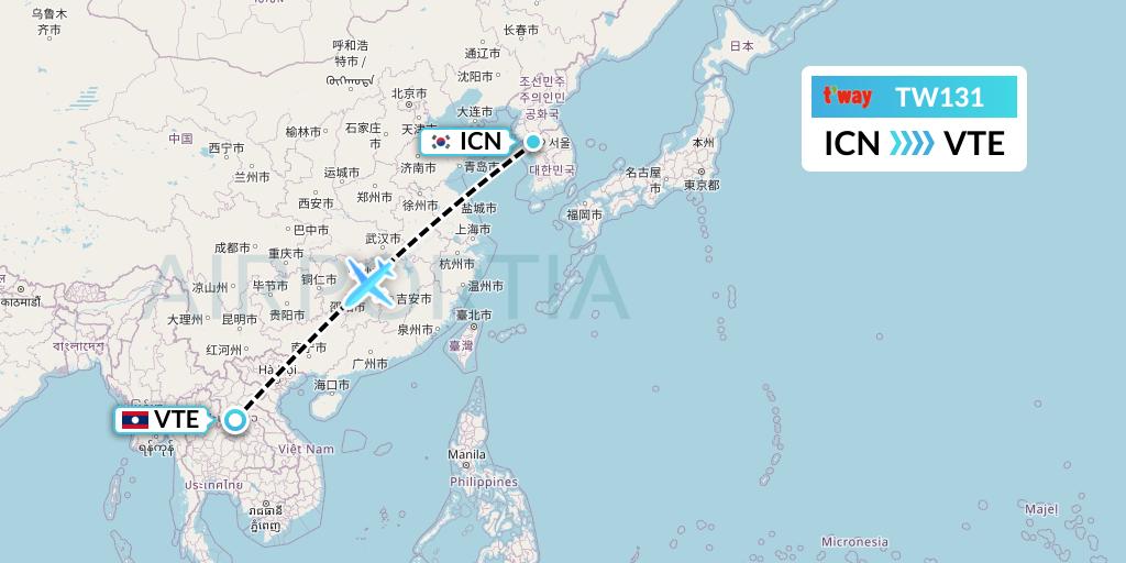 TW131 Flight Status T'way Air: Seoul to Vientiane (TWB131)