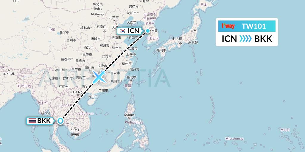 TW101 Flight Status T'way Air: Seoul to Bangkok (TWB101)