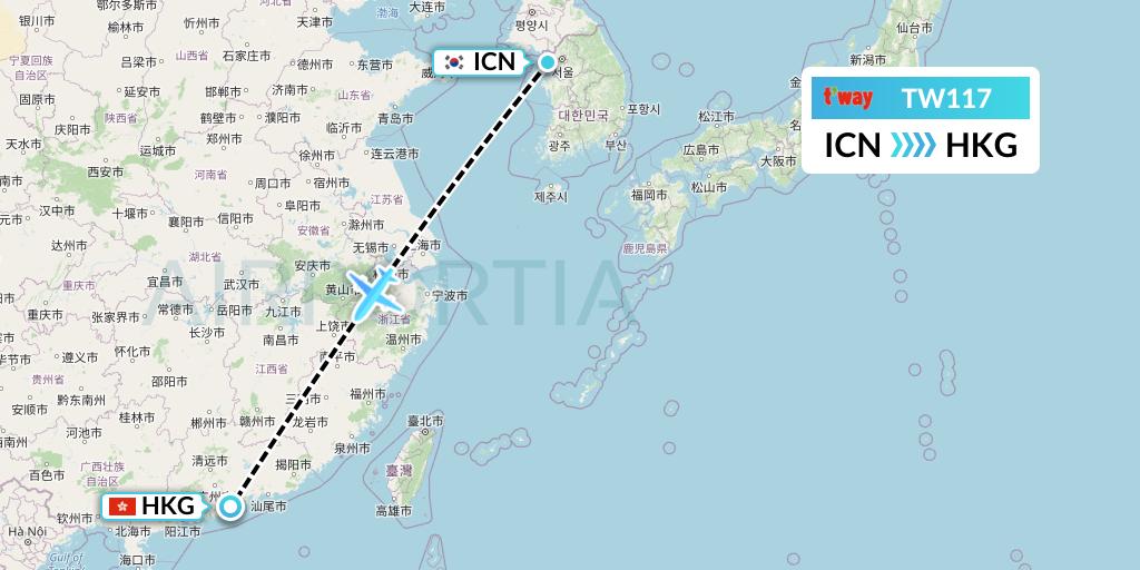 TW117 Flight Status T'way Air: Seoul to Hong Kong (TWB117)