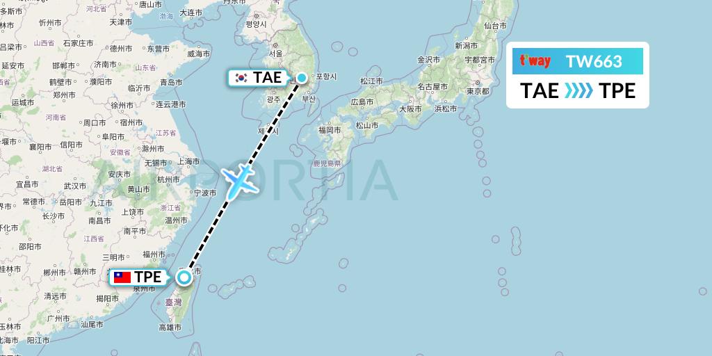 TW663 Flight Status T'way Air: Daegu to Taipei (TWB663)