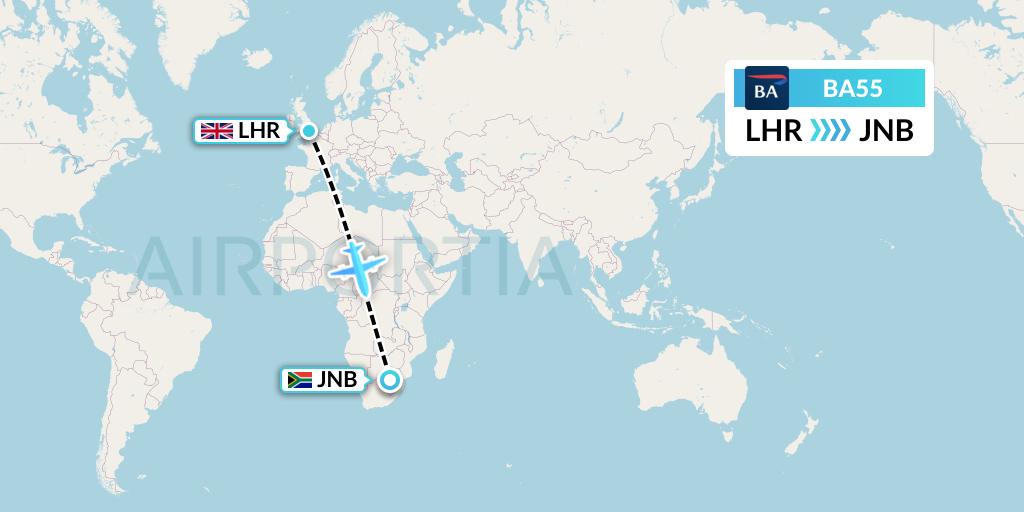 BA55 Flight Status British Airways: London to Johannesburg (BAW55)