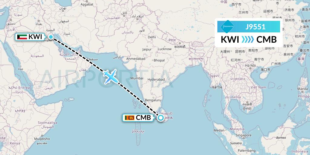 J9551 Flight Status Jazeera Airways: Kuwait City to Colombo (JZR551)
