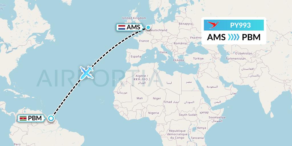 PY993 Flight Status Surinam Airways: Amsterdam to Paramaribo (SLM993)