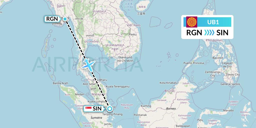 UB1 Flight Status Myanmar National Airlines: Yangon to Singapore (UBA1)