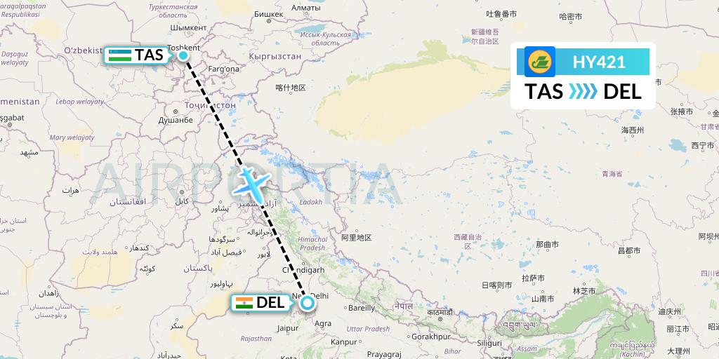 HY421 Flight Status Uzbekistan Airways: Tashkent to Delhi (UZB421)