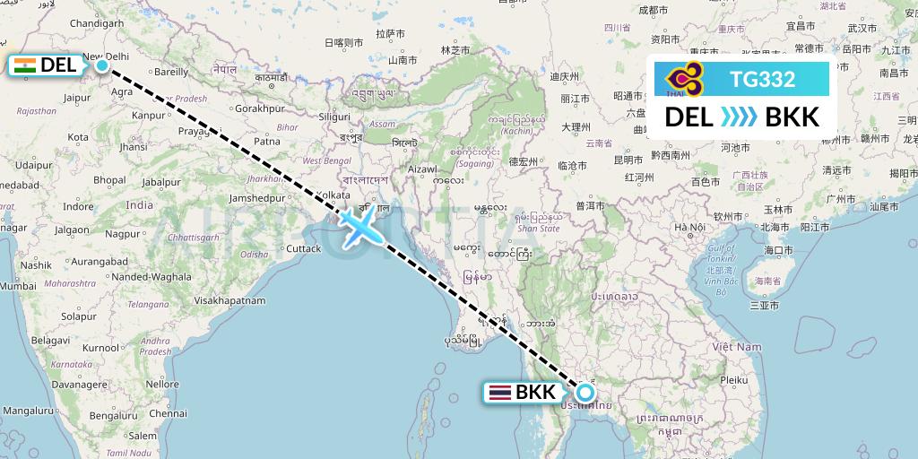 TG332 Flight Status Thai Airways: Delhi to Bangkok (THA332)