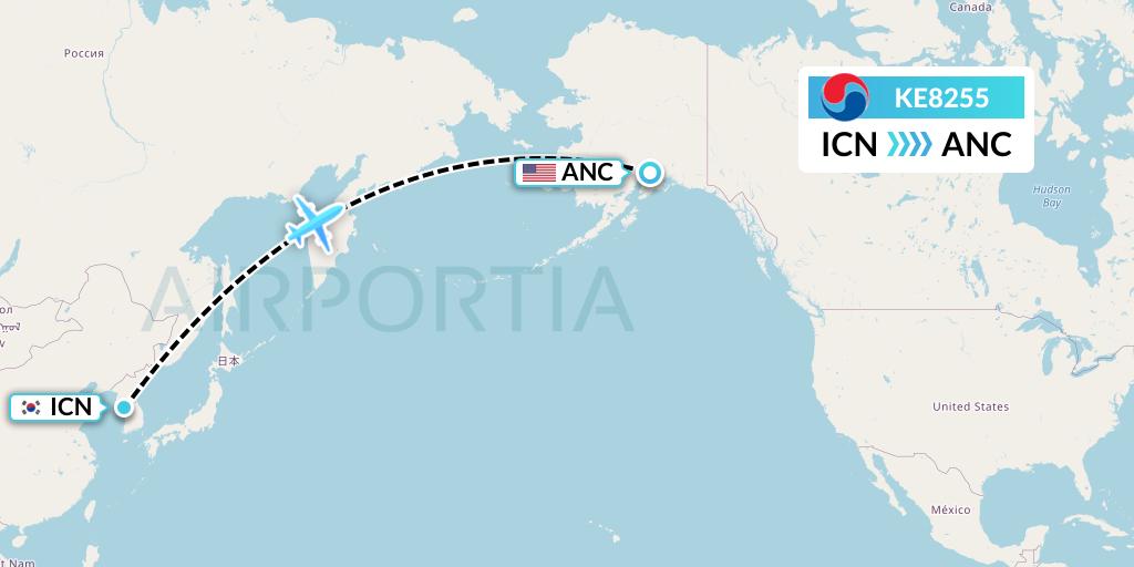 KE8255 Flight Status Korean Air: Seoul to Anchorage (KAL8255)