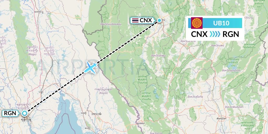 UB10 Flight Status Myanmar National Airlines: Chiang Mai to Yangon (UBA10)