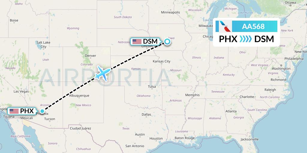 AA568 Flight Status American Airlines: Phoenix to Des Moines (AAL568)