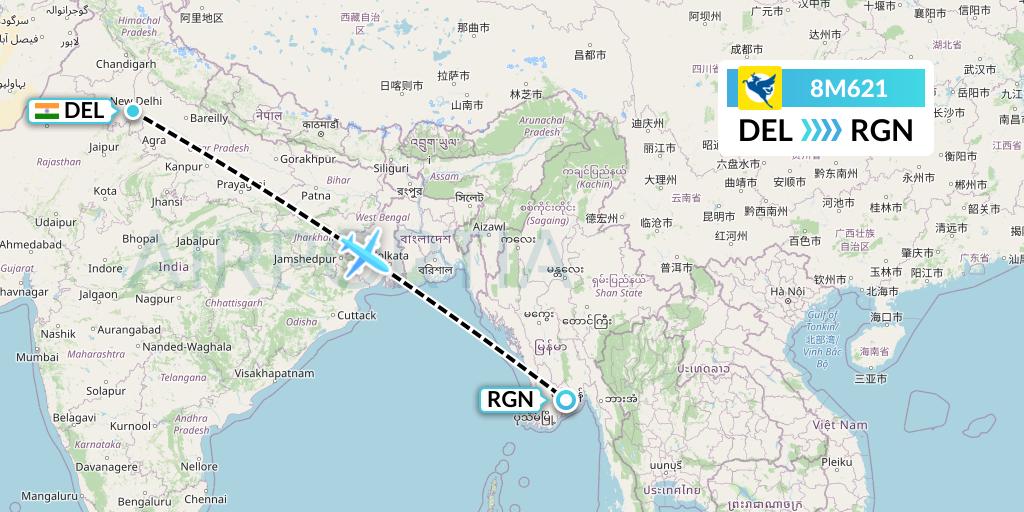 8M621 Flight Status Myanmar Airways International: Delhi to Yangon (MMA621)