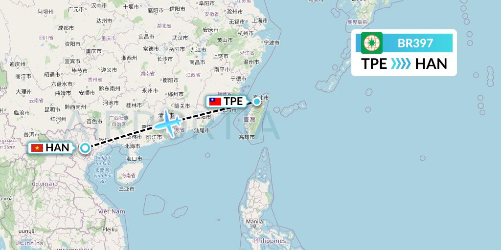 BR397 Flight Status EVA Air: Taipei to Hanoi (EVA397)