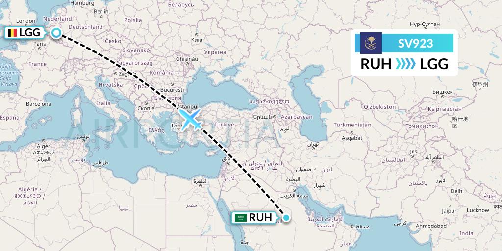 SV923 Flight Status Saudi Arabian Airlines: Riyadh to Liege (SVA923)