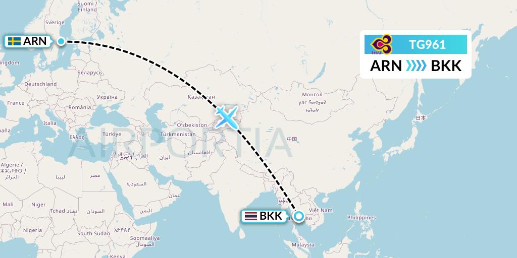 TG961 Flight Status Thai Airways: Stockholm to Bangkok (THA961)