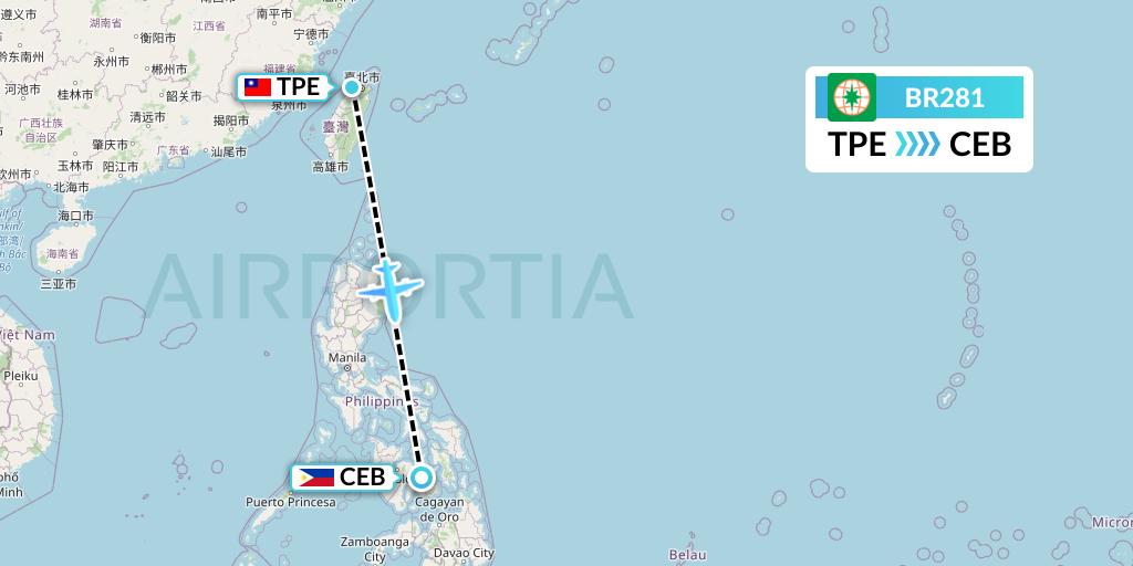 BR281 Flight Status EVA Air: Taipei to Cebu (EVA281)