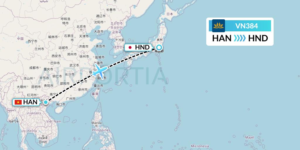 VN384 Flight Status Vietnam Airlines: Hanoi to Tokyo (HVN384)