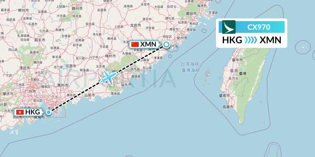 CX970 Flight Status Cathay Pacific: Hong Kong to Xiamen (CPA970)