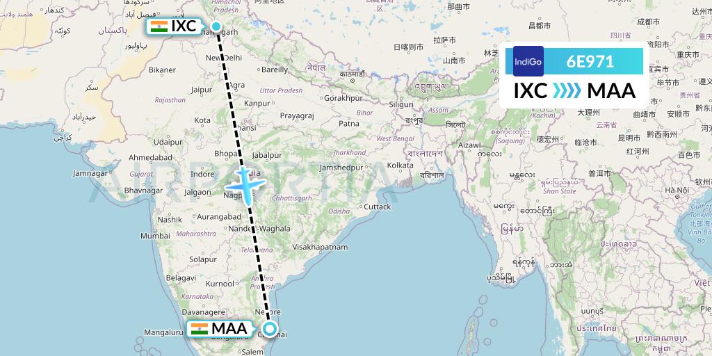 6E971 Flight Status IndiGo Airlines: Chandigarh to Chennai (IGO971)