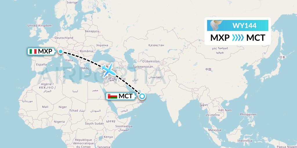 WY144 Flight Status Oman Air: Milan to Muscat (OMA144)
