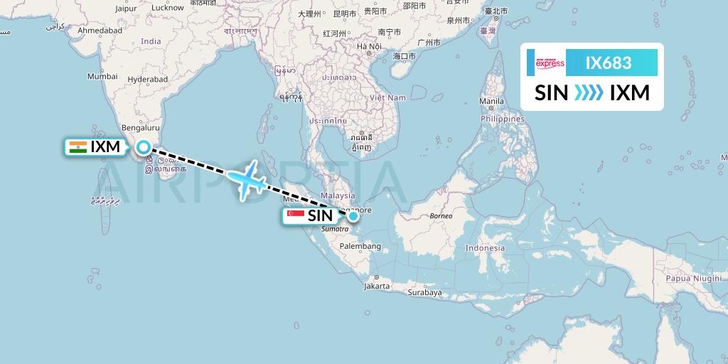 IX683 Flight Status Air India Express: Singapore to Madurai (AXB683)