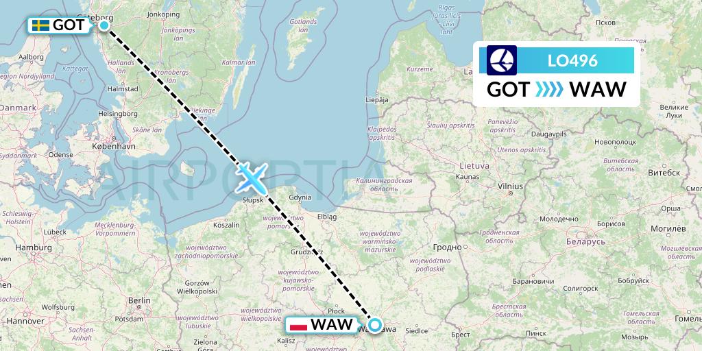 LO496 Flight Status LOT: Gothenburg to Warsaw (LOT496)