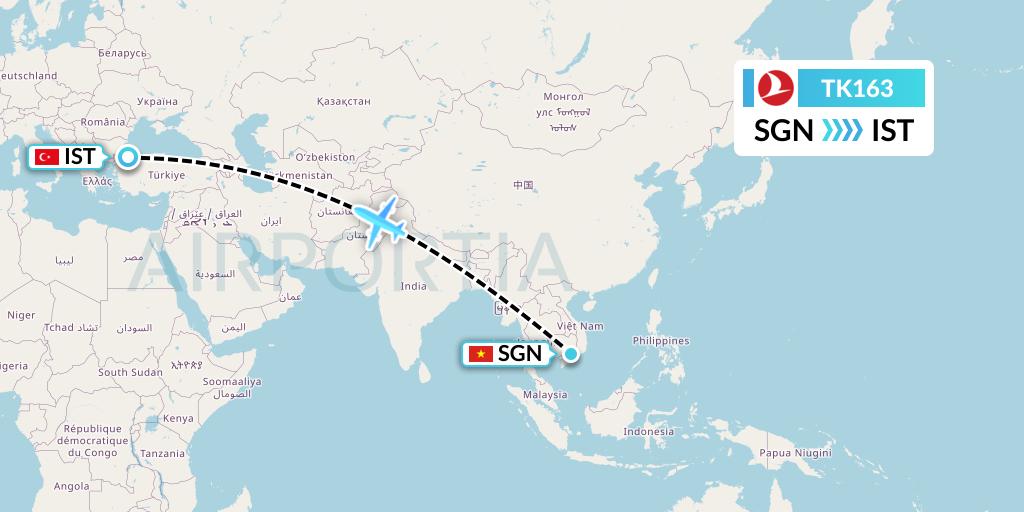 TK163 Flight Status Turkish Airlines: Ho Chi Minh City to Istanbul (THY163)