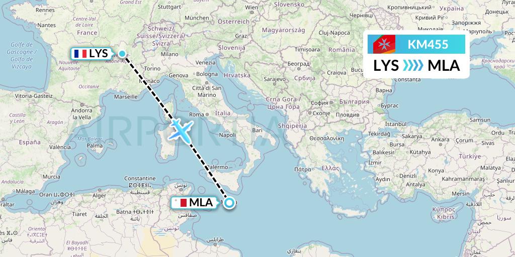 KM455 Flight Status Air Malta: Lyon to Malta (AMC455)