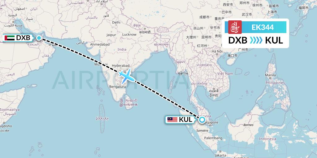 EK344 Flight Status Emirates: Dubai to Kuala Lumpur (UAE344)