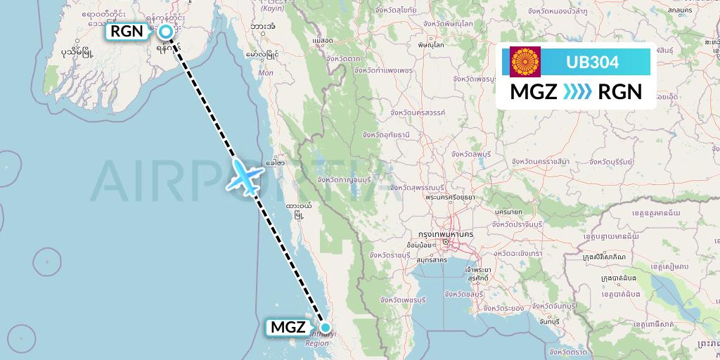 UB304 Flight Status Myanmar National Airlines: Myeik to Yangon (UBA304)