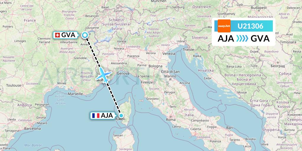 U21306 Flight Status EasyJet: Ajaccio to Geneva (EZY1306)