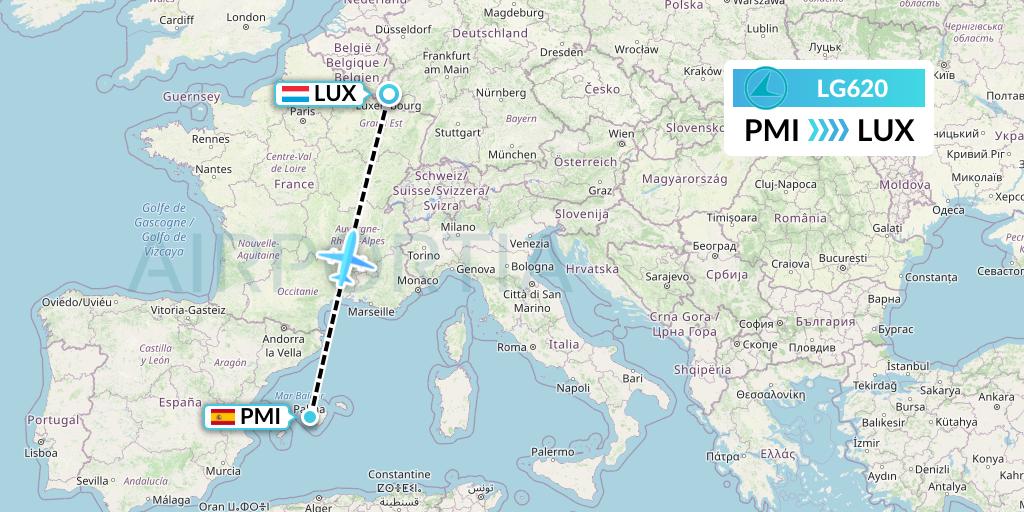 LG620 Flight Status Luxair: Palma de Mallorca to Luxembourg (LGL620)