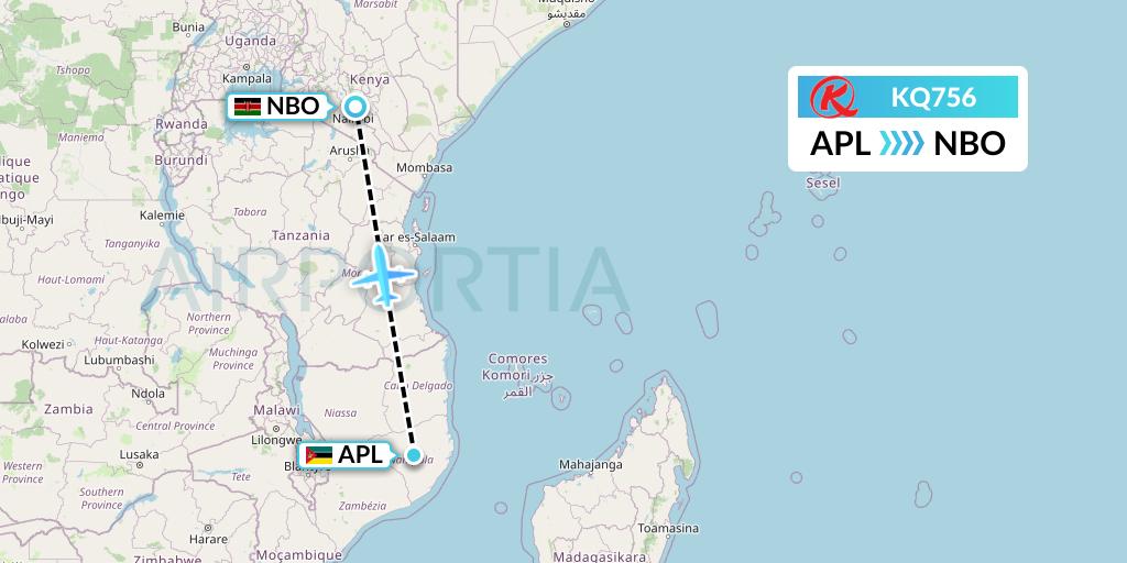 KQ756 Flight Status Kenya Airways: Nampula to Nairobi (KQA756)