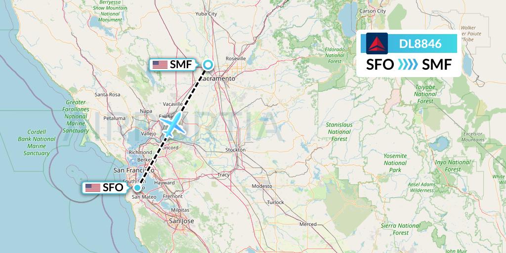 DL8846 Flight Status Delta Air Lines: San Francisco to Sacramento (DAL8846)