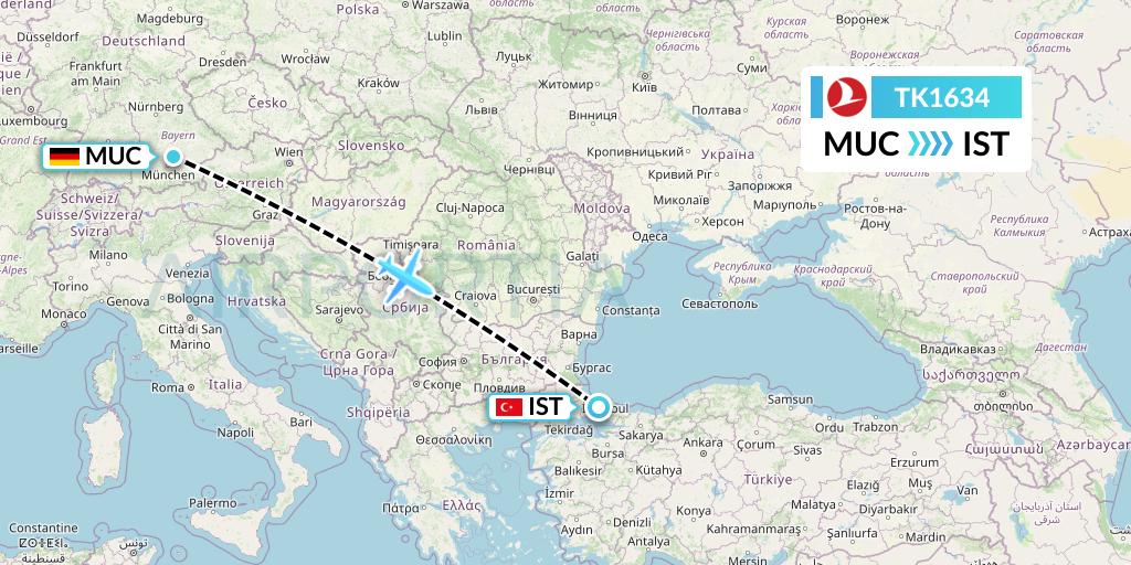TK1634 Flight Status Turkish Airlines: Munich to Istanbul (THY1634)