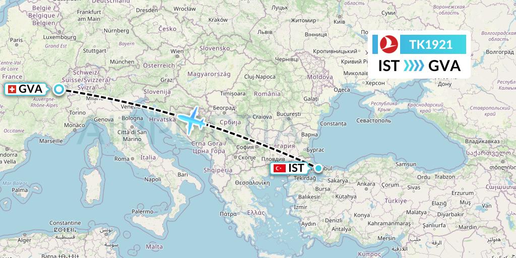 TK1921 Flight Status Turkish Airlines: Istanbul to Geneva (THY1921)