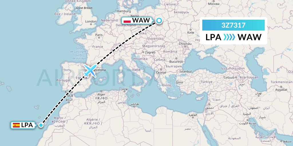 3Z7317 Flight Status Travel Service Polska: Las Palmas to Warsaw (TVP7317)