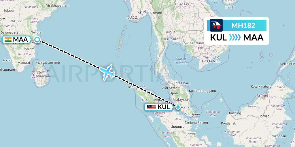 MH182 Flight Status Malaysia Airlines: Kuala Lumpur to Chennai (MAS182)